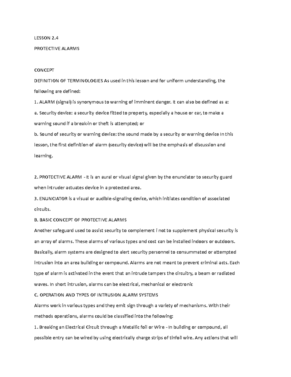 Group 4 Topic LEA3 Report - LESSON 2. PROTECTIVE ALARMS CONCEPT ...