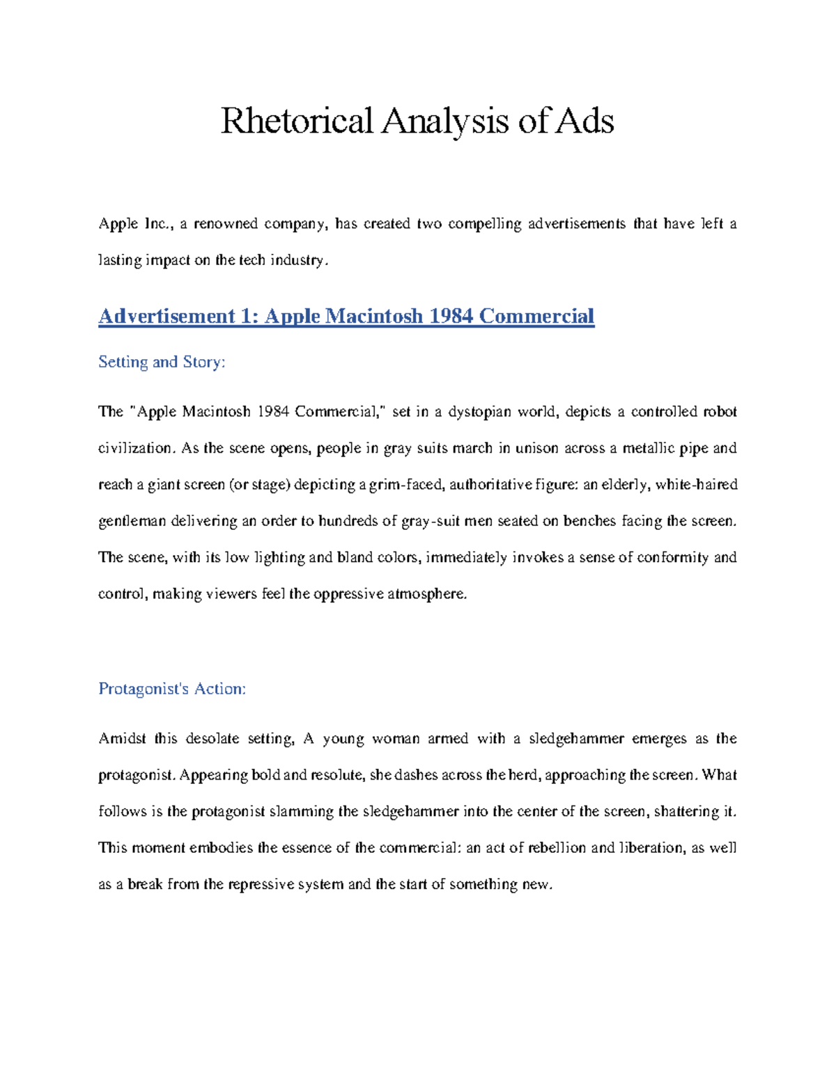 Rhetorical Analysis of Ads - Rhetorical Analysis of Ads Apple Inc., a ...