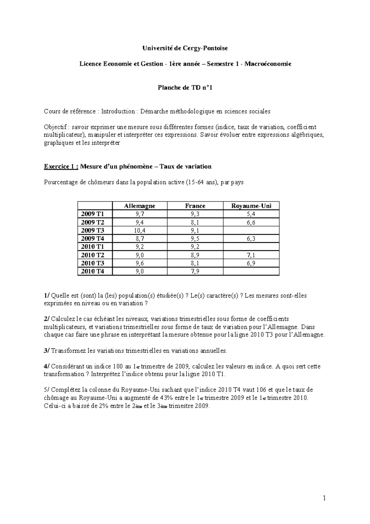 Planches TD Macro 1 2 3 - Université de Cergy-Pontoise Licence Economie et Gestion - 1ère année ...