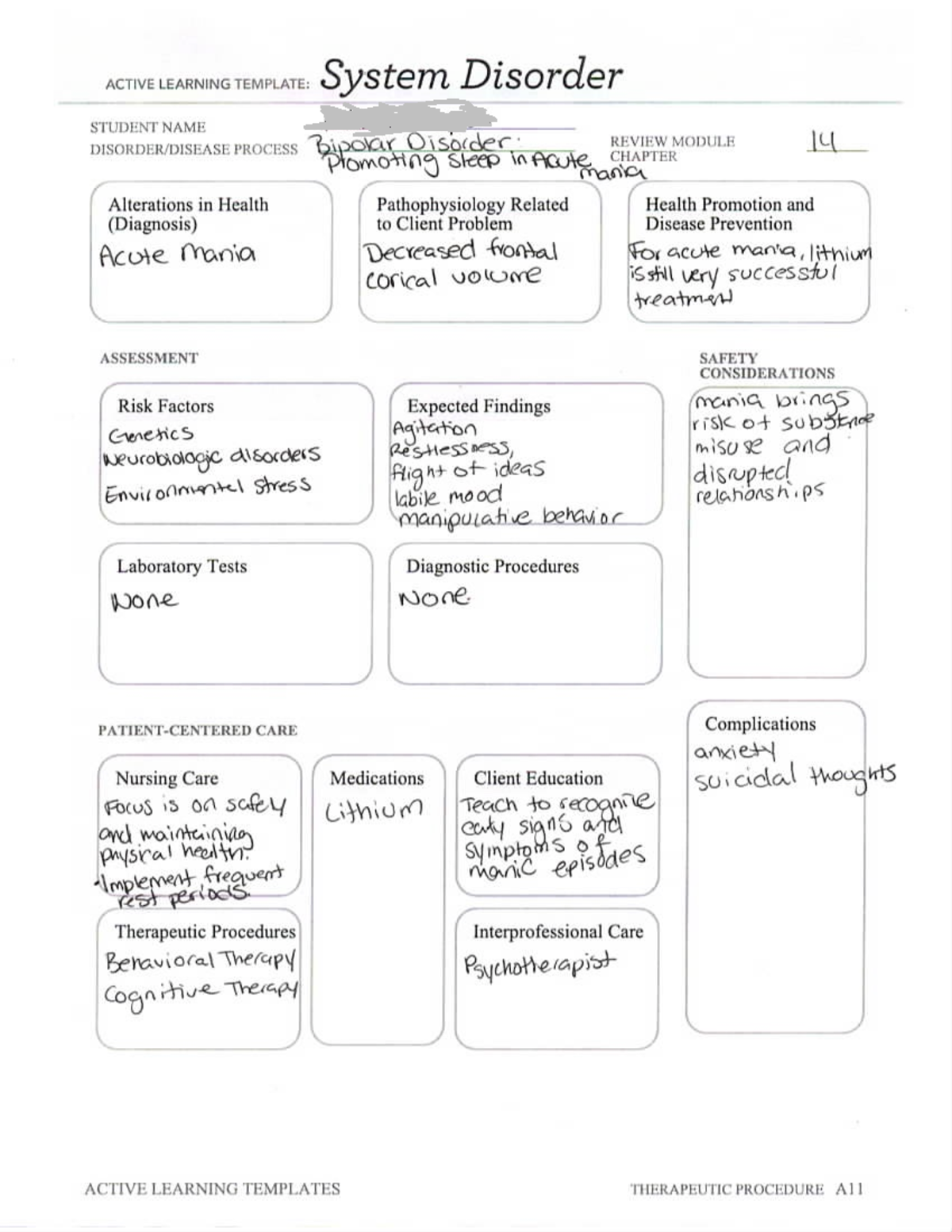 Bipolar disorder promoting sleep in acute mania - 26052 - Studocu