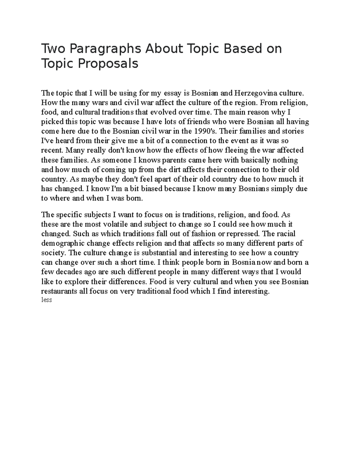 WRD 104 30 - Topic Proposal examples for Professor Dobble - Two ...