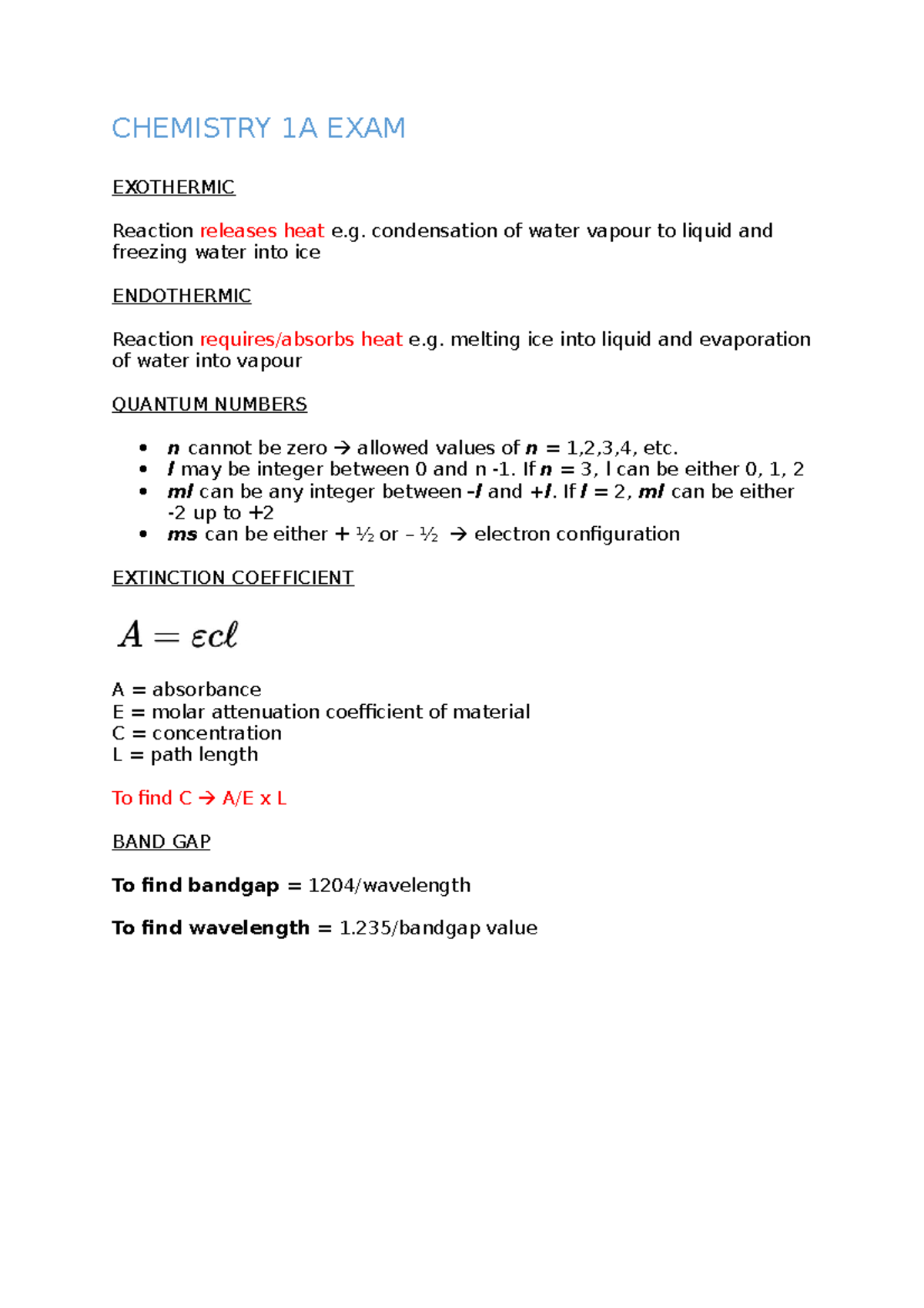 Finalchem 1a - chem notes for final MCQ - CHEMISTRY 1A EXAM EXOTHERMIC ...