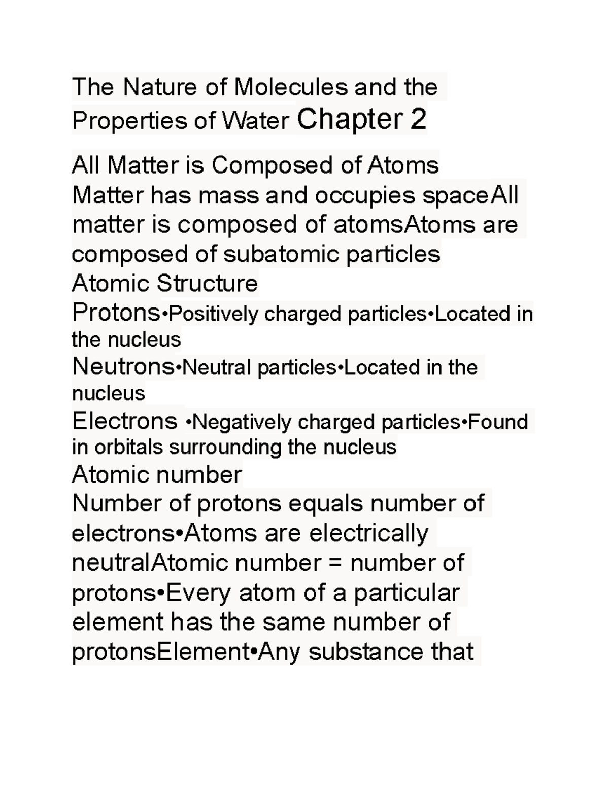 The Nature of Molecules and the Properties of Water Chapter 2 - Studocu