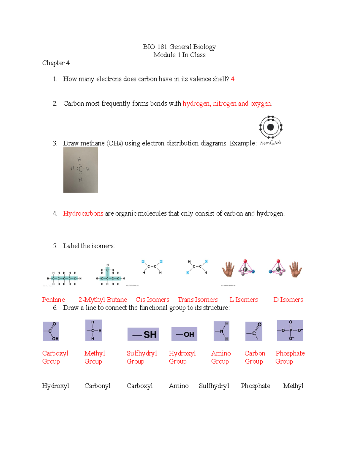HW Activity CH4 - BIO 181 General Biology Module 1 In Class Chapter 4 How many electrons does ...