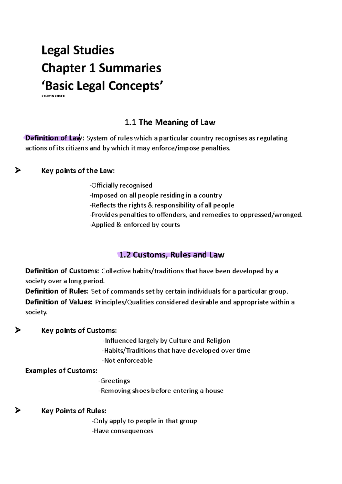 Legal Studies Chapter 1 Notes - Legal Studies Chapter 1 Summaries ...