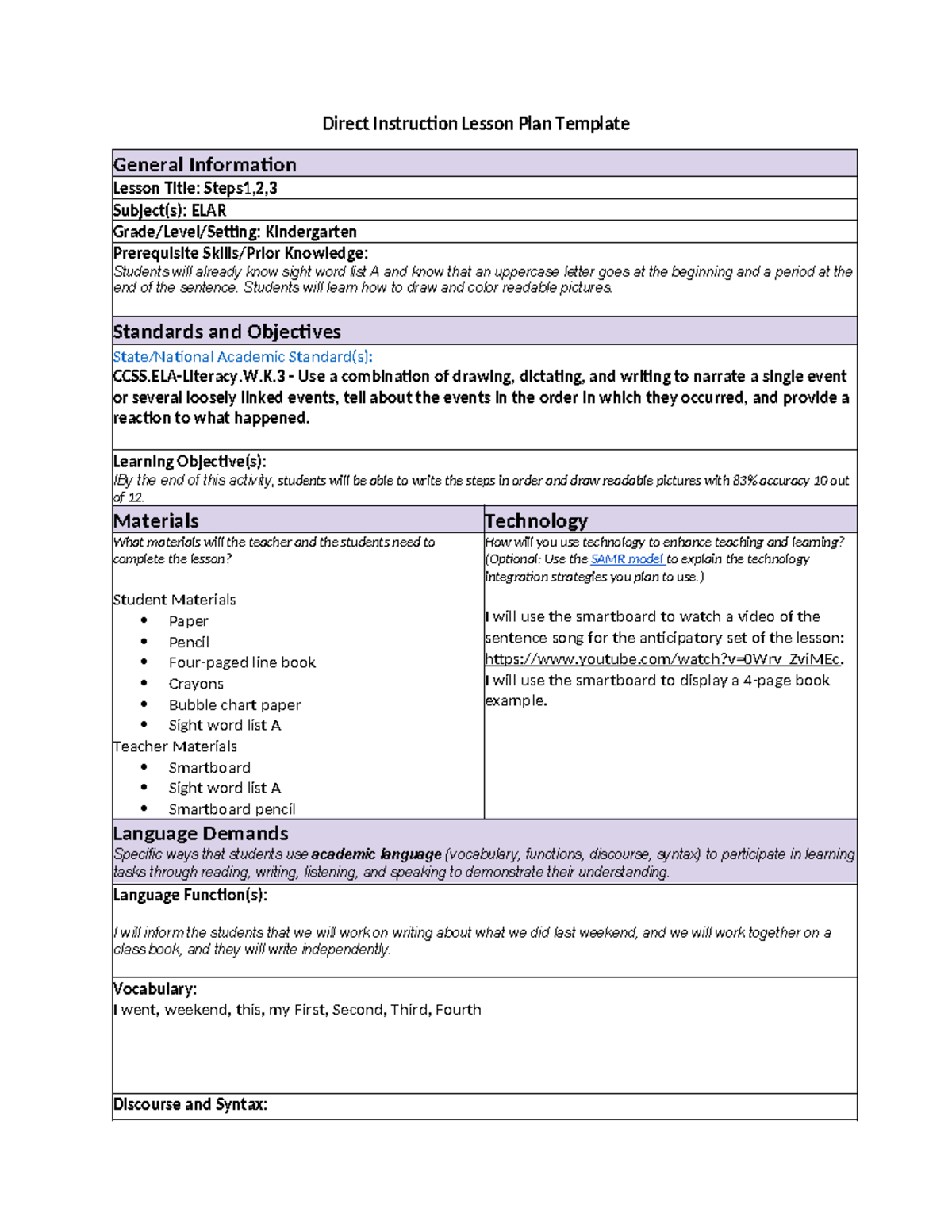 C365 Task 1 - Task 1 - Direct Instruction Lesson Plan Template General ...