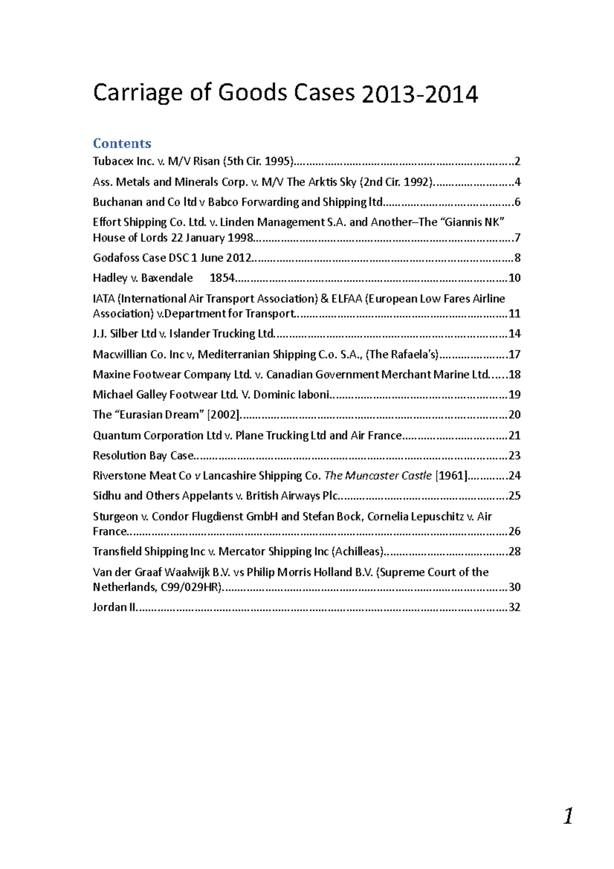 Co G Case Compilation - Reader - Carriage of Goods Cases 2013 ...