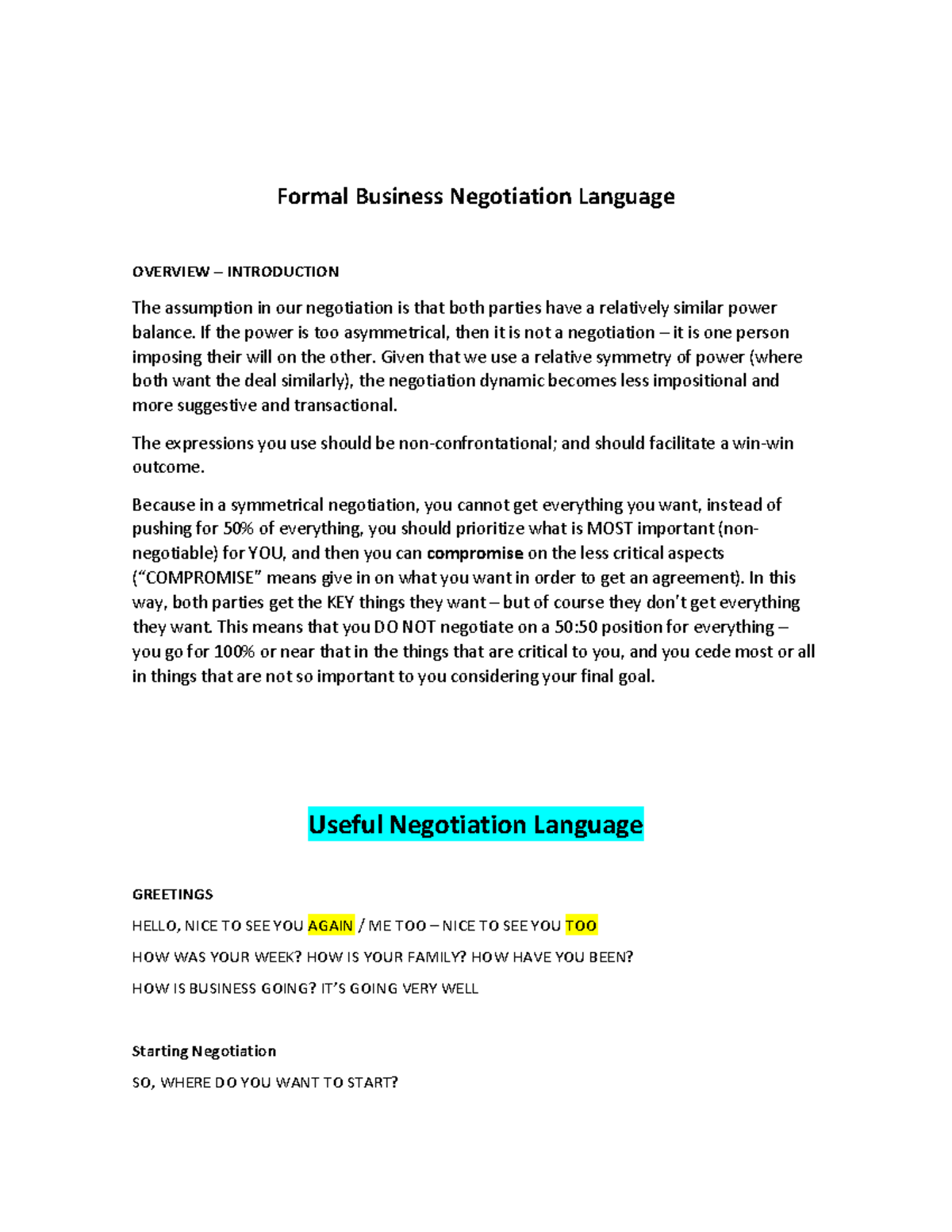 Negotiation Language for Oral Test - Formal Business Negotiation ...