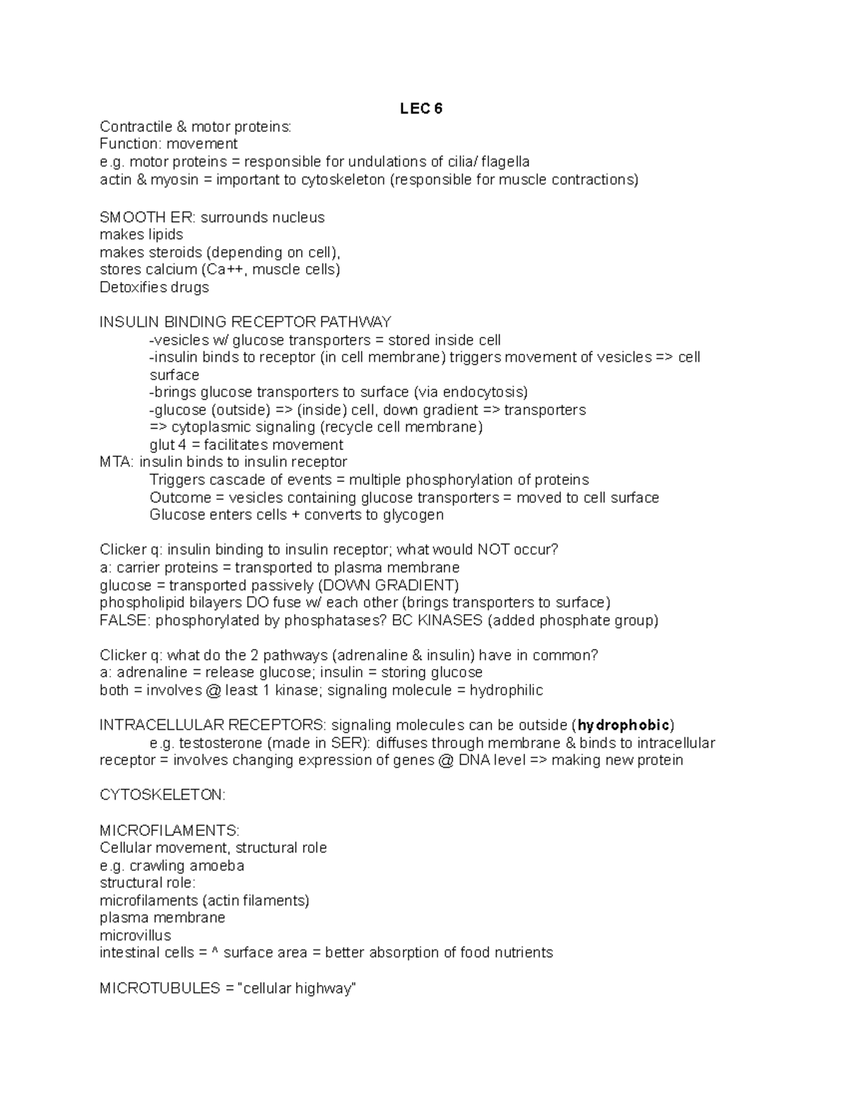 LEC 6,7 - Lecture notes 6, 7 - LEC 6 Contractile & motor proteins ...