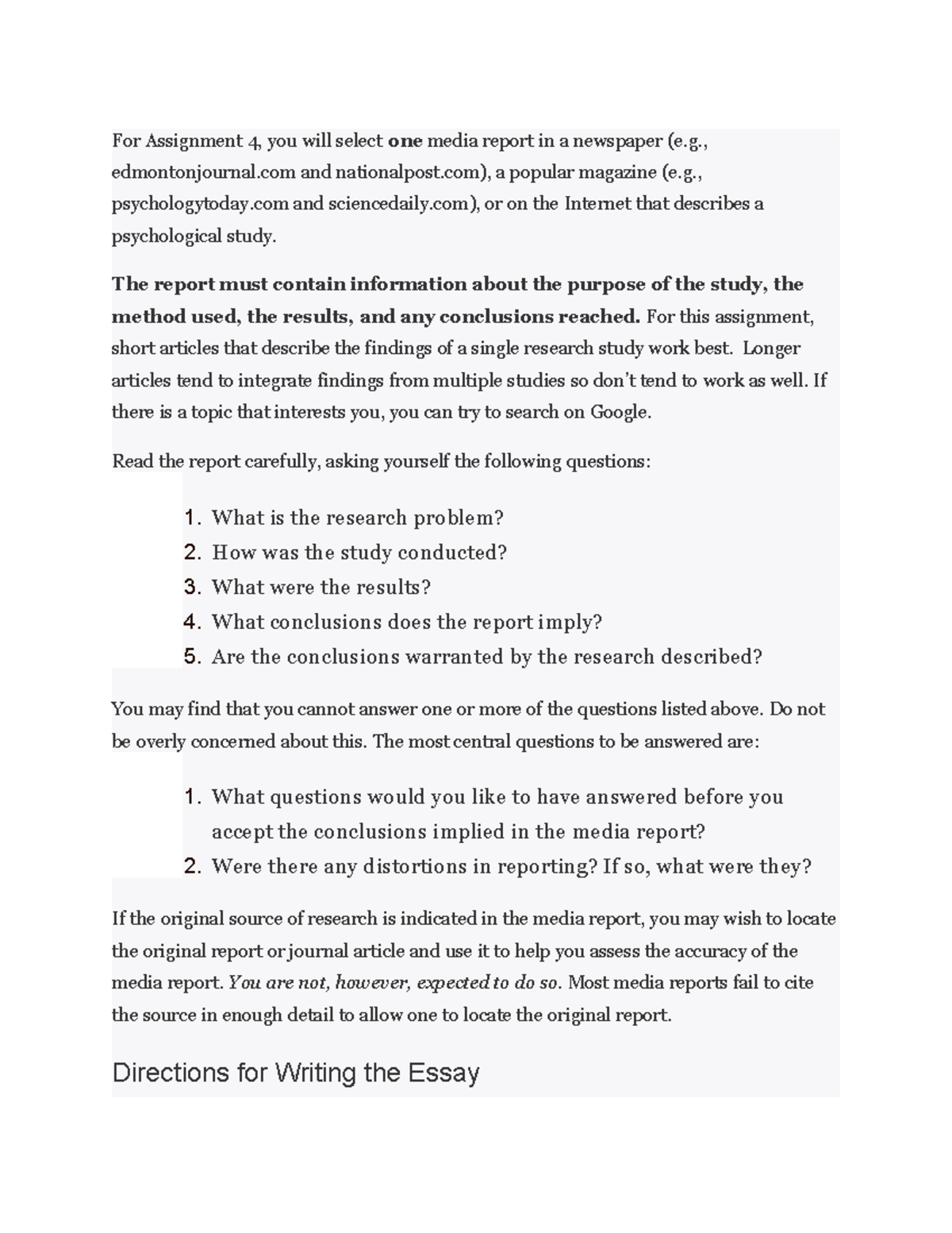 A4 Research methods - planning for assignment 4 paper - Psyc 304 - AU ...