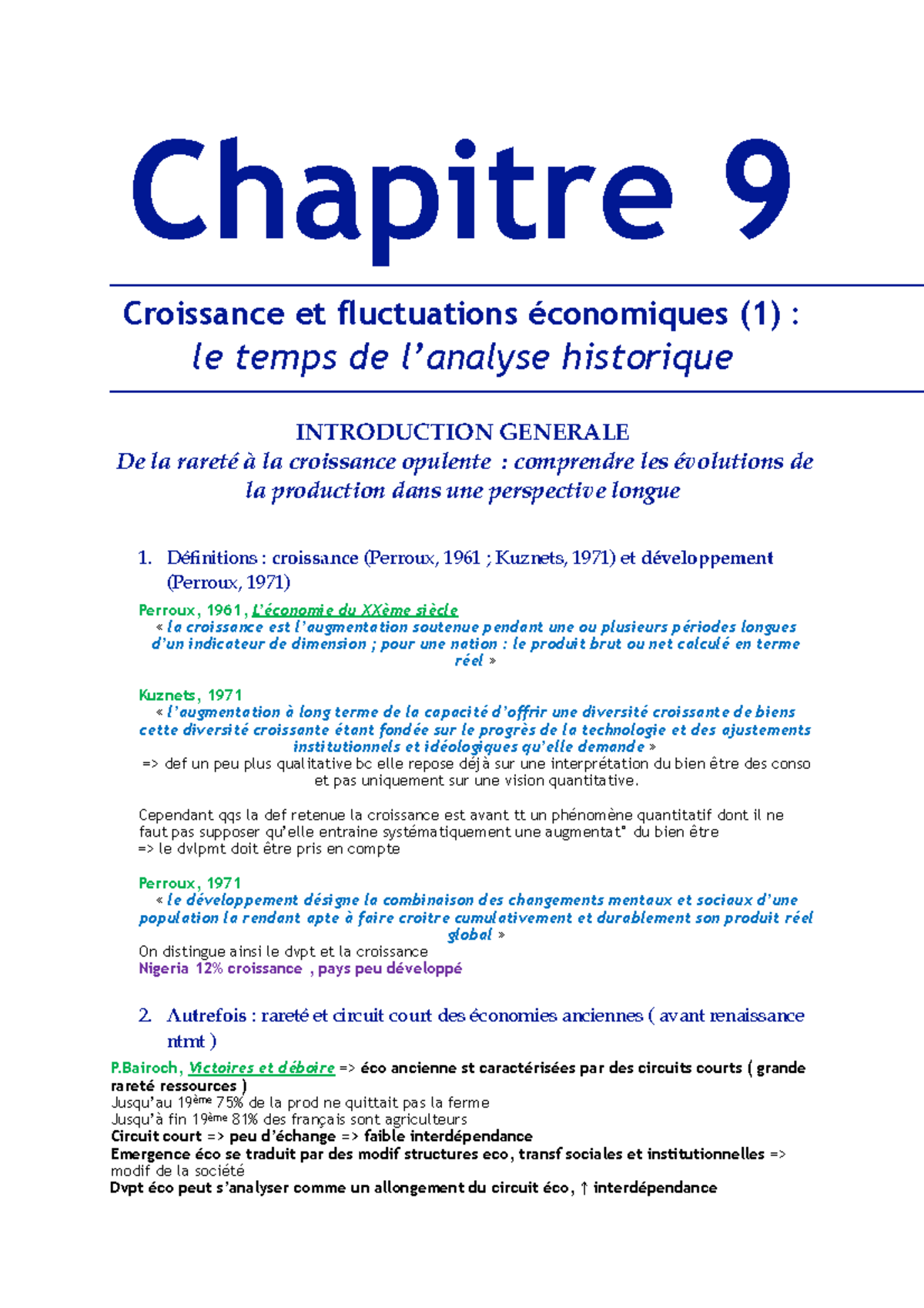 Chap 9, Sect 1, Fiche - Notes de cours 9 - Chapitre 9 Croissance et ...