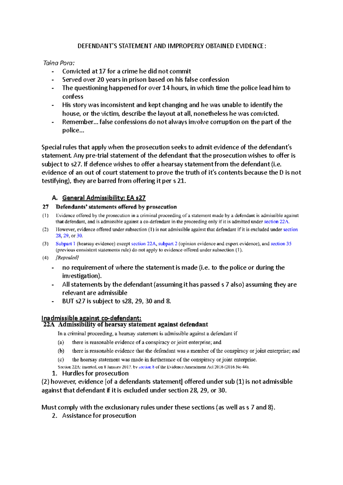 Defendant'S Statement AND Improperly Obtained Evidence - DEFENDANT’S ...