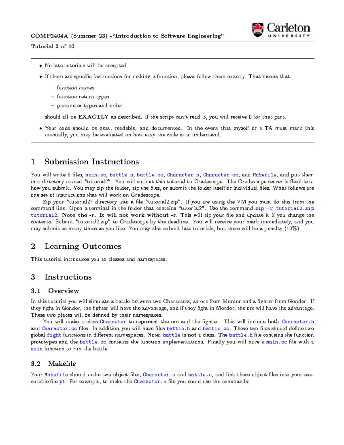 Tutorial 2 - COMP2404A (Summer 23) -“Introduction to Software Engineering” Tutorial 2 of 10 No ...