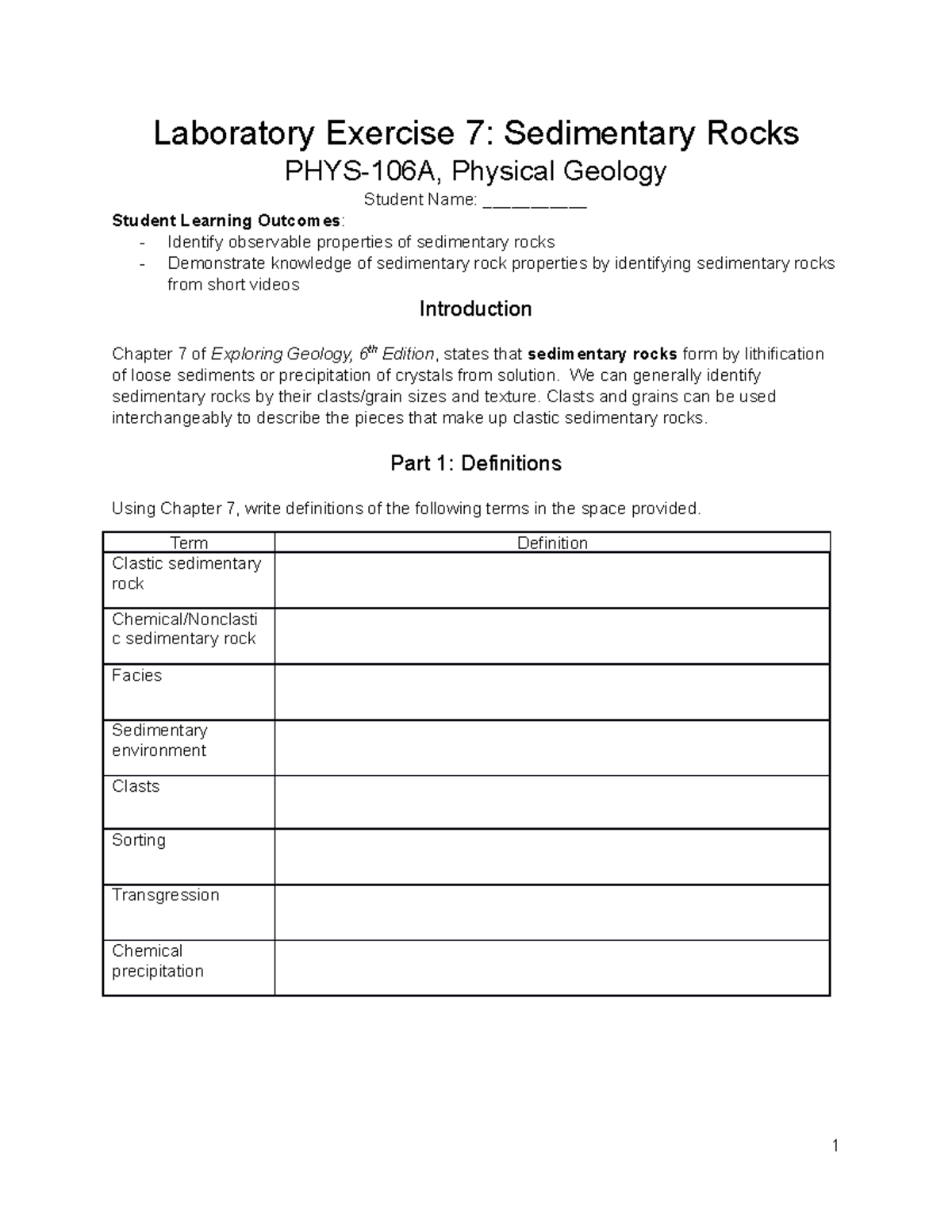 PHYS-106A+Lab+7+Sedimentary+Rocks+2022 copy - Laboratory Exercise 7 ...