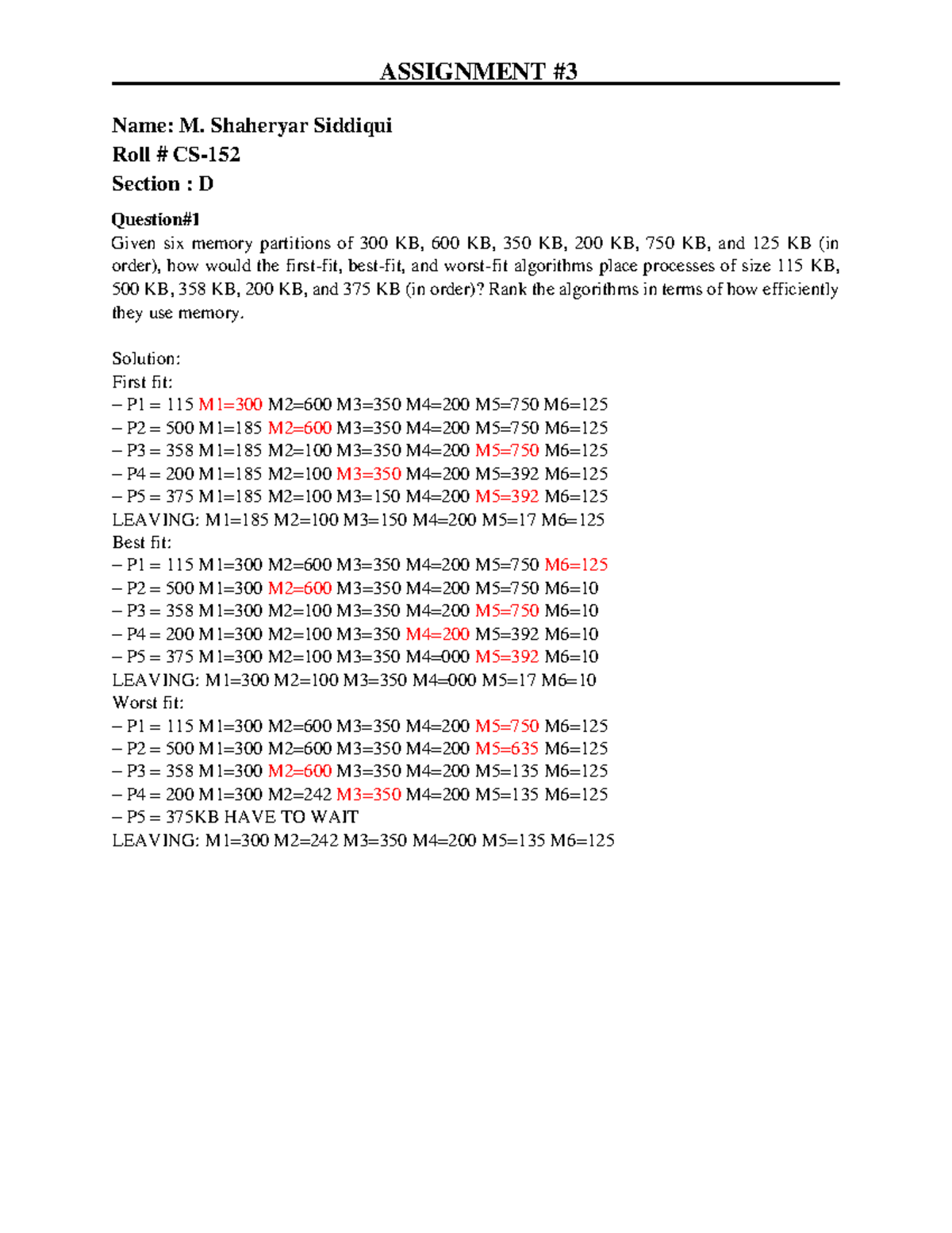 Os assignment 3 - Thank me later :) - Name: M. Shaheryar Siddiqui Roll ...
