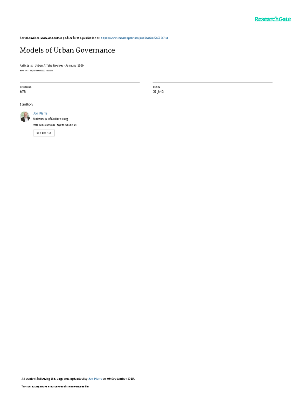 Models of Urban Governance - See discussions, stats, and author ...