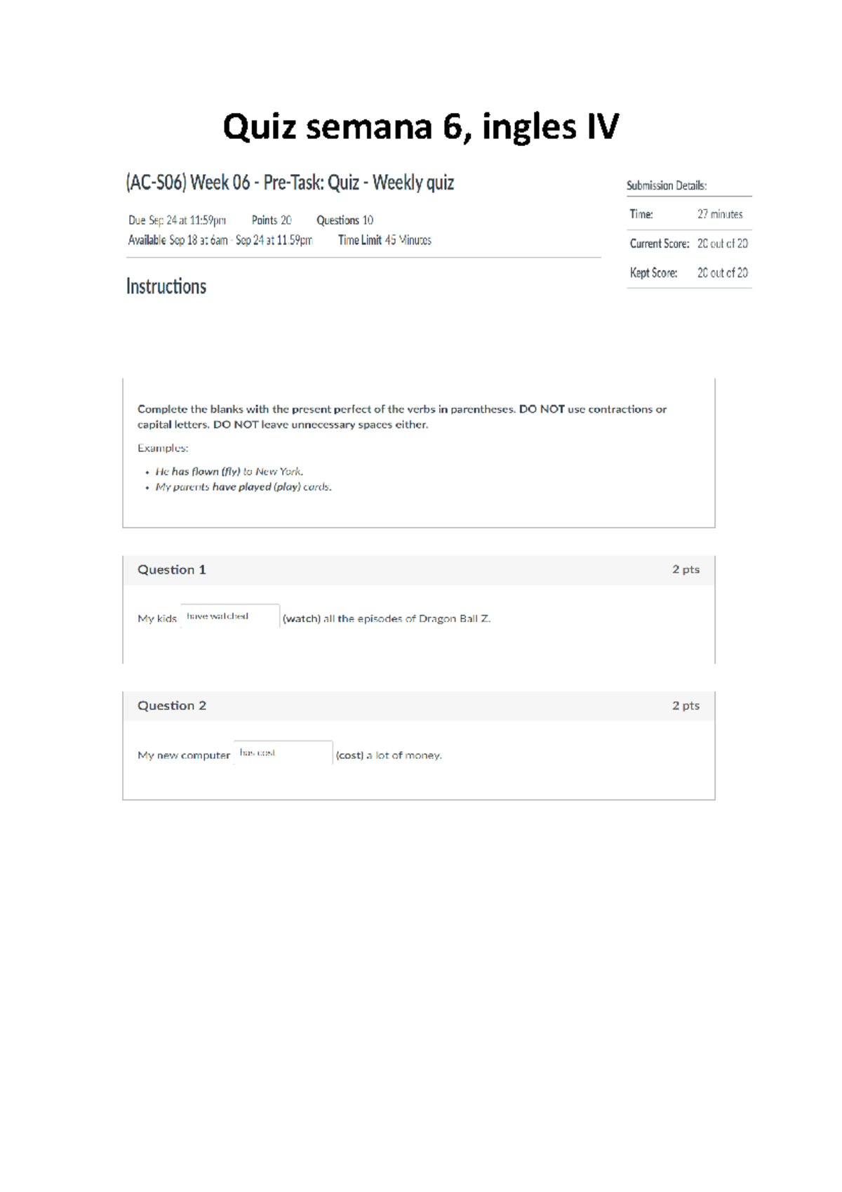Quiz semana 6 - Ingles IV - Studocu