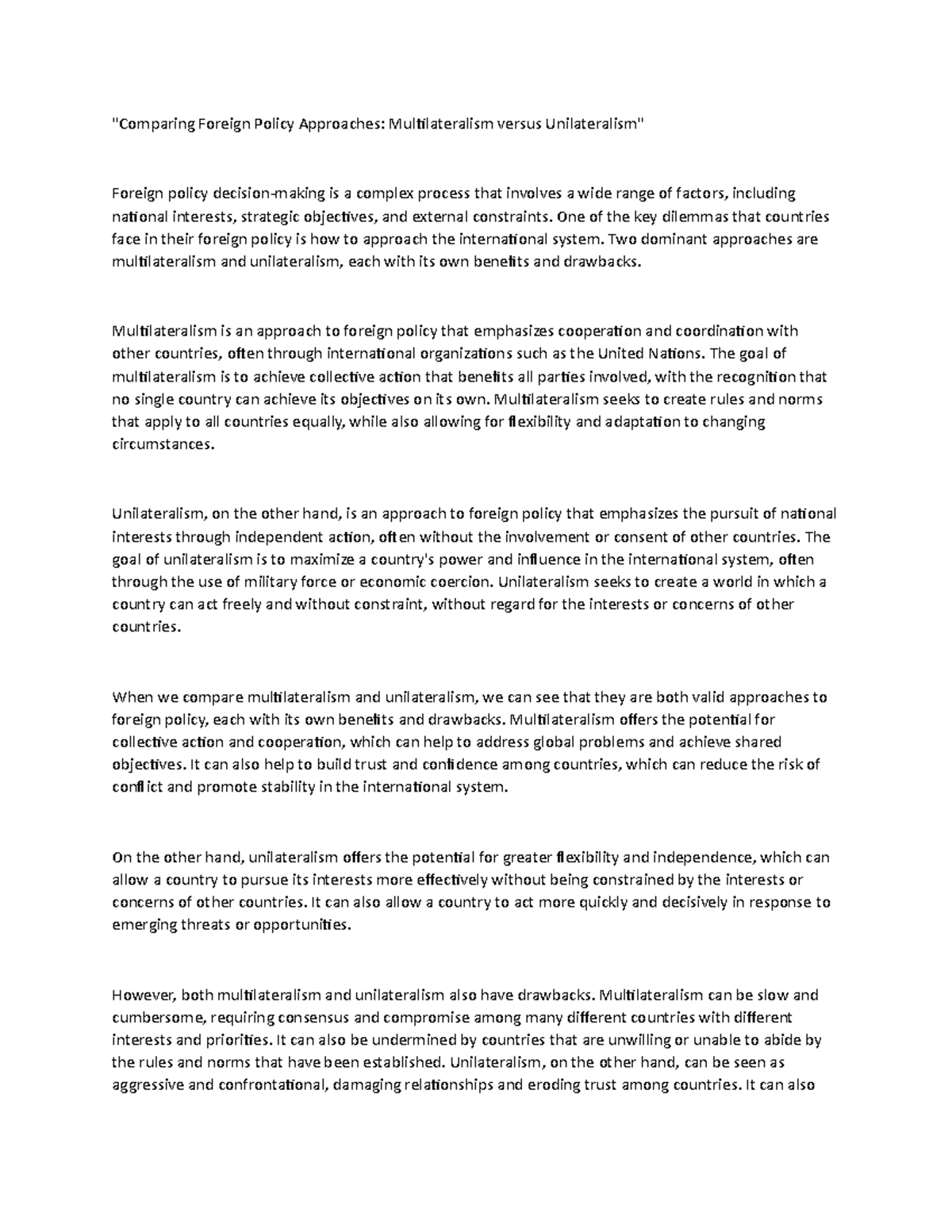 Comparing Foreign Policy Approaches - One of the key dilemmas that ...