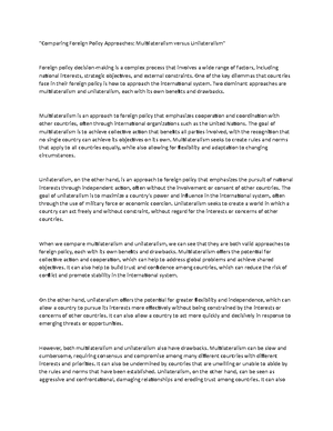 A Comparative Study of Foreign Policy Approaches - In the field of ...