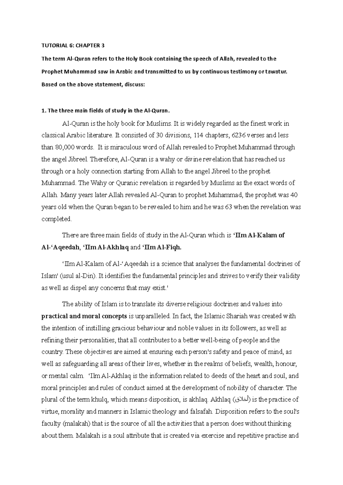 Tutorial 6 (Intro to Syariah Law) - TUTORIAL 6: CHAPTER 3 The term Al ...