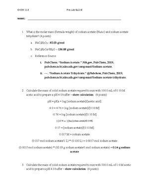 CHEM 113 PRE-LAB QUIZ 1 - Chem 113 Laboratory Quiz - CHEM 113 Pre-Lab ...