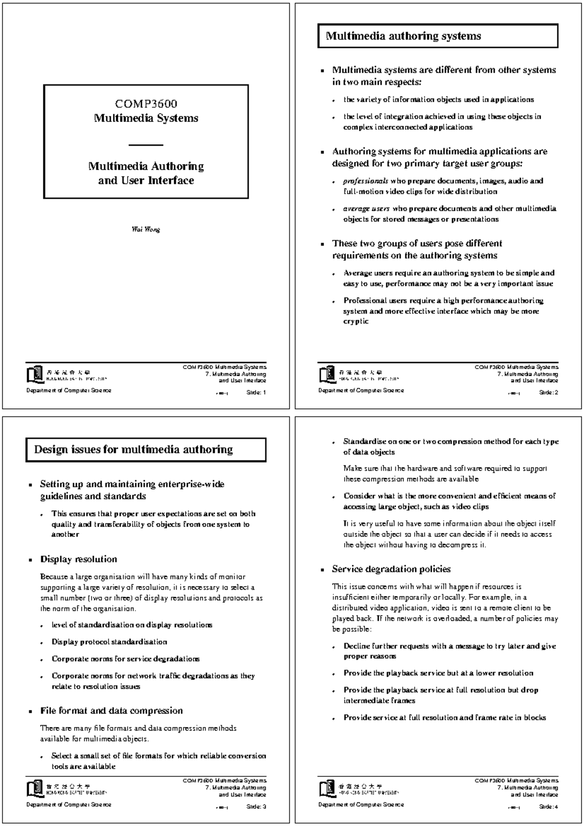 Unit t 7 - Multimedia Systems (Authoring & User Interface) - COMP ...