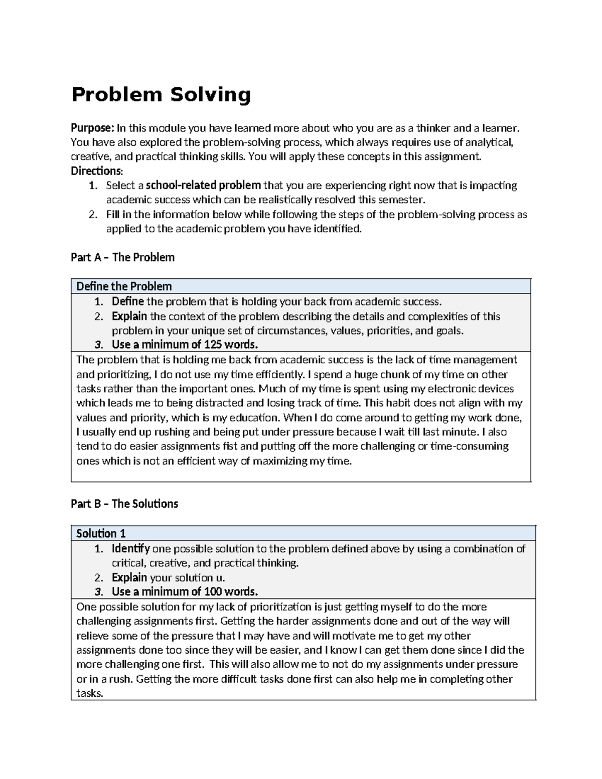 Problem Solving - Problem Solving Purpose: In this module you have ...