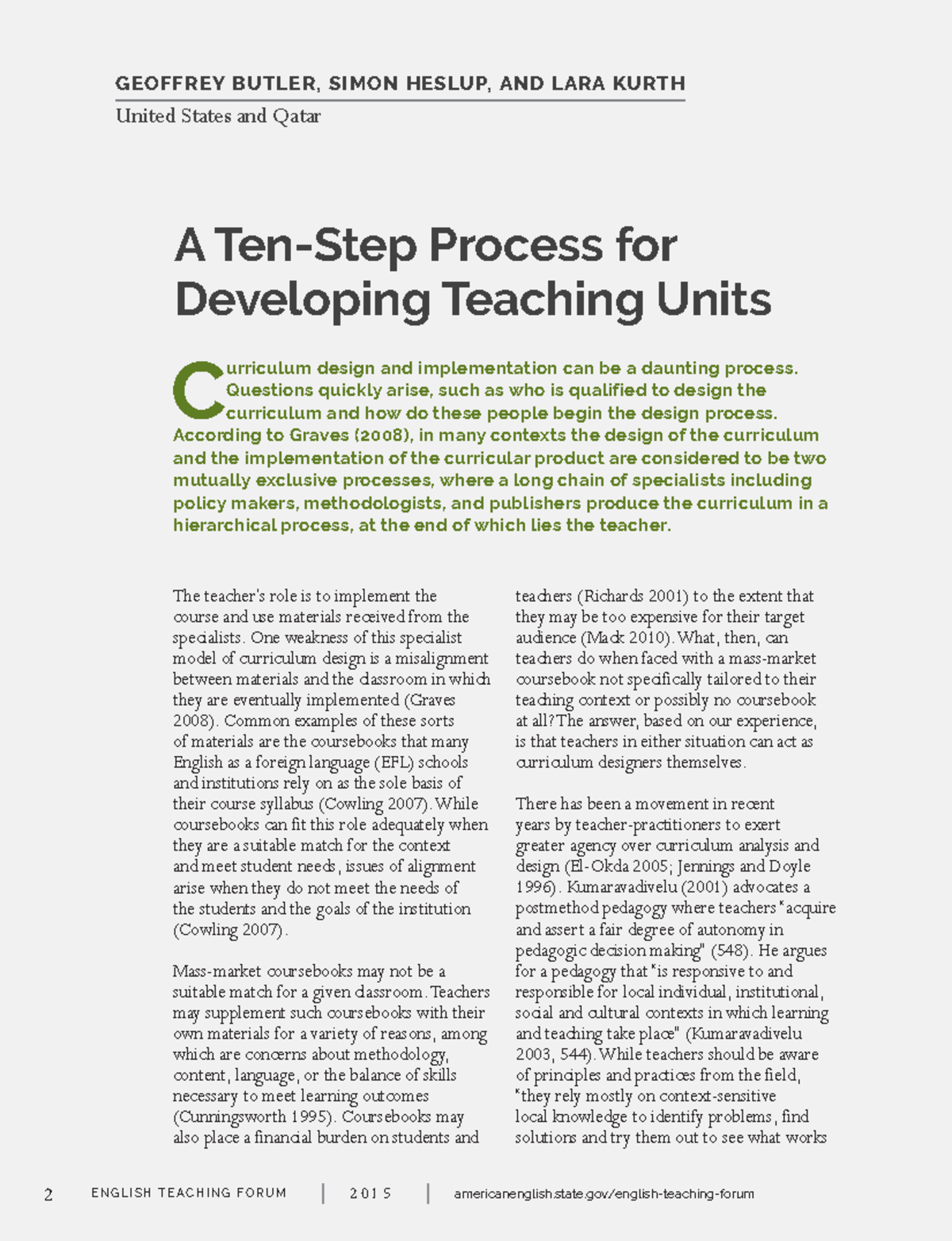 Article - A ten-step process for developing teaching units - 2 E N G L ...