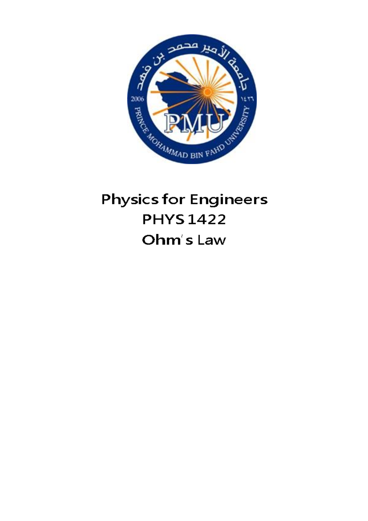 Ohm's Law - assignments - Physics for Engineers PHYS 1422 Ohm’s Law 1 ...