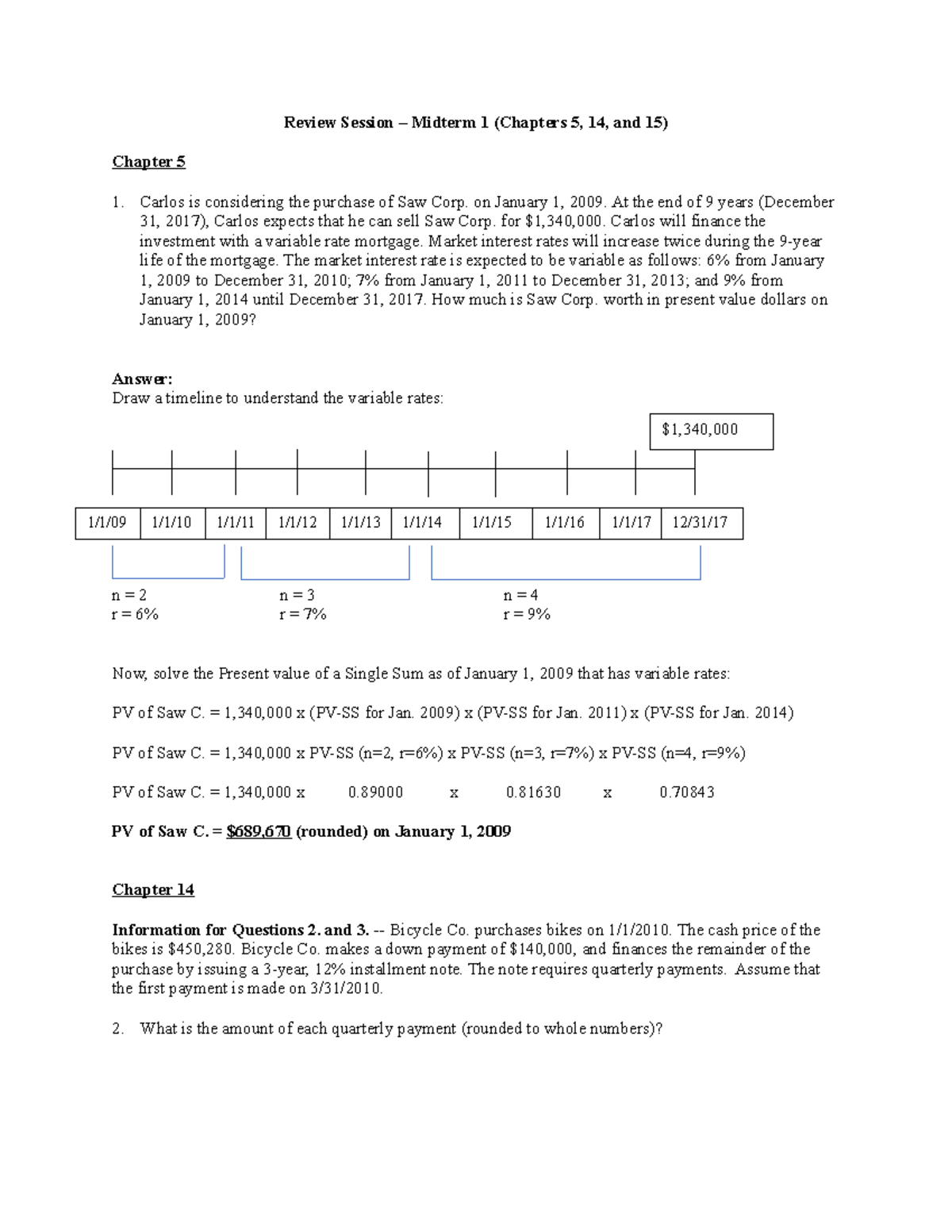 Review Session Midterm 1 Answers - Review Session – Midterm 1 (Chapters 5, 14, and 15) Chapter 5 ...