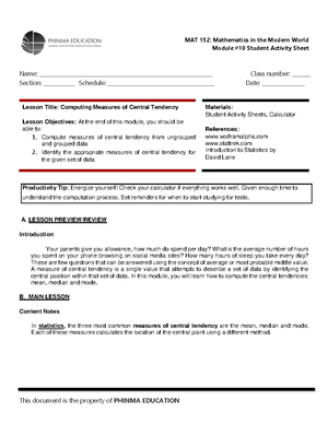 SAS11-MAT-152 Dispersion - Module #11 Student Activity Sheet Name ...