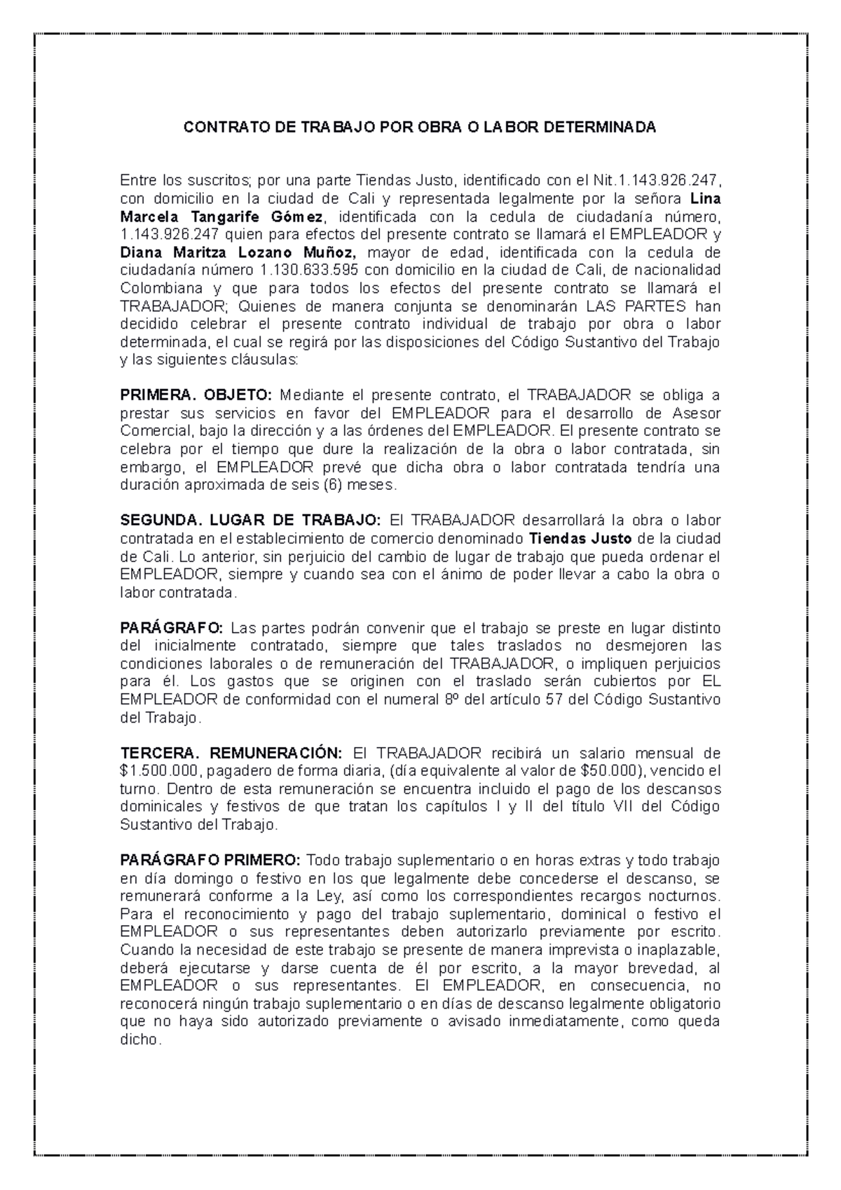 Minuta-contrato-de-trabajo-por-obra-o-labor-determinada - CONTRATO DE TRABAJO POR OBRA O LABOR ...