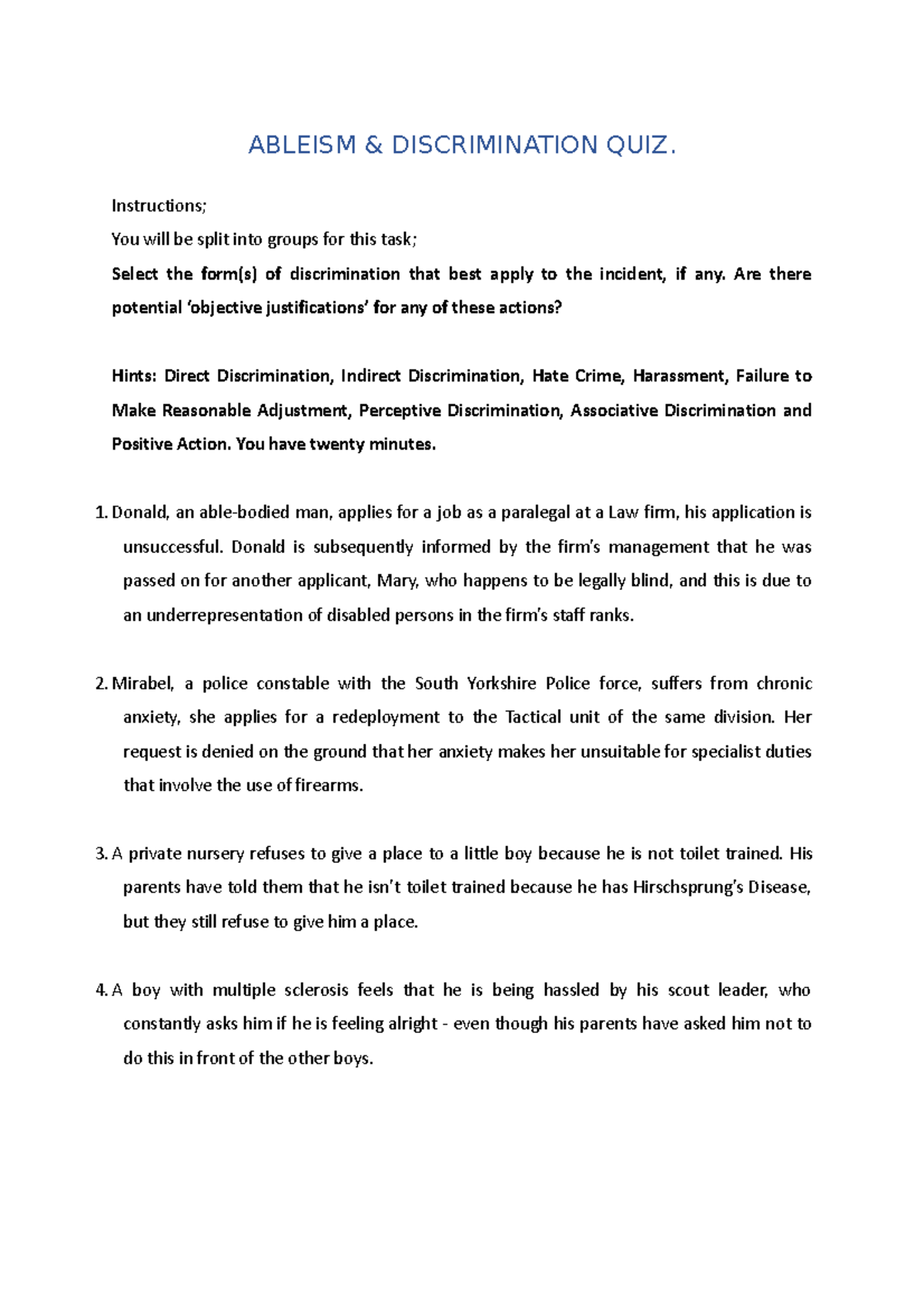 Ableism and Discrimination Quiz - ABLEISM & DISCRIMINATION QUIZ ...