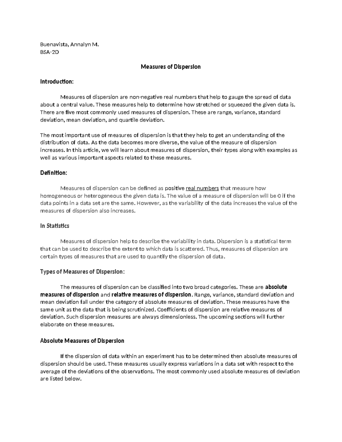 AE9( Measures of Dispersion and Measures of Shape) - Buenavista ...