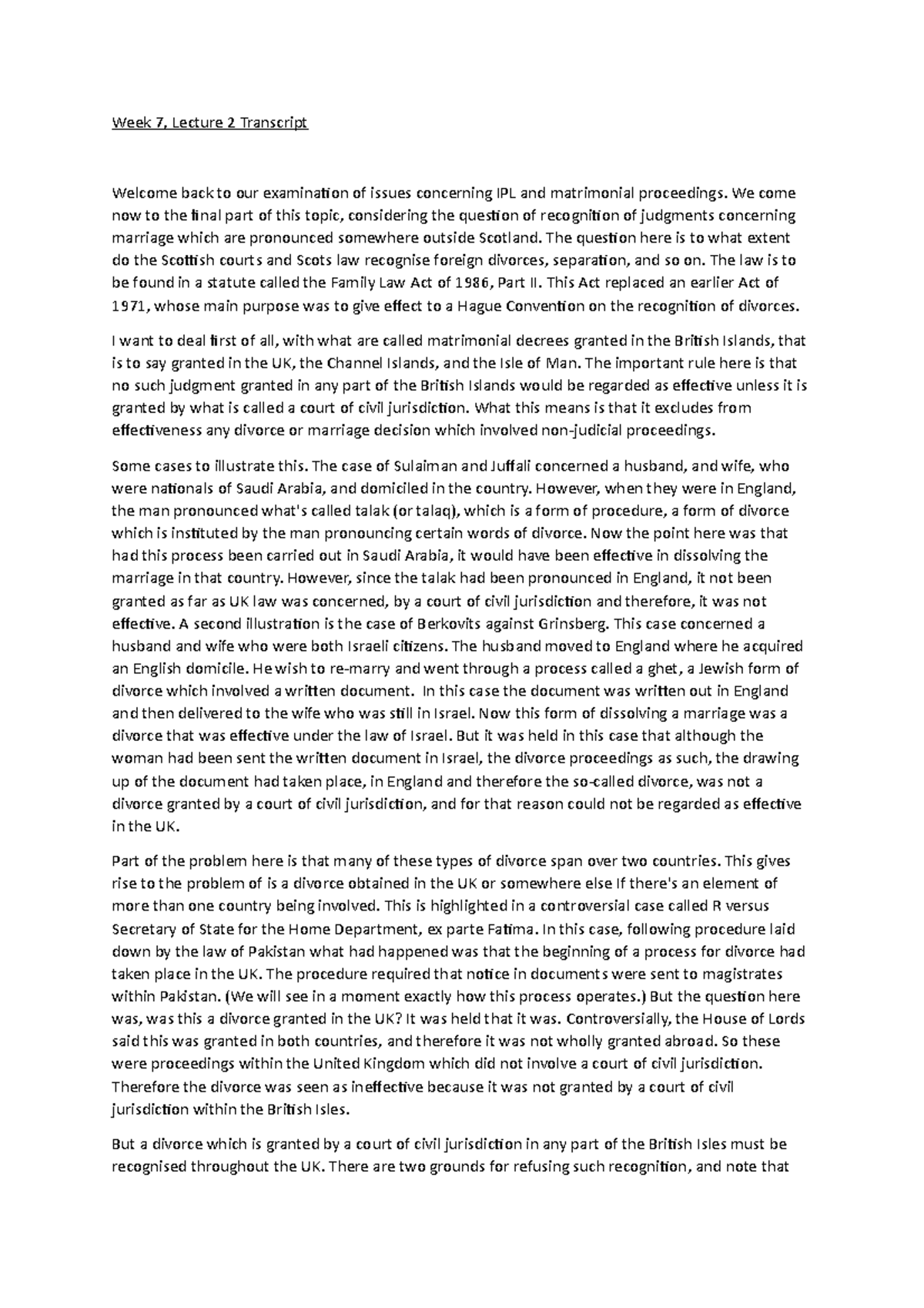 Week 7 Lecture 2 Transcript Week 7 Lecture 2 Transcript Welcome Back To Our Examination Of