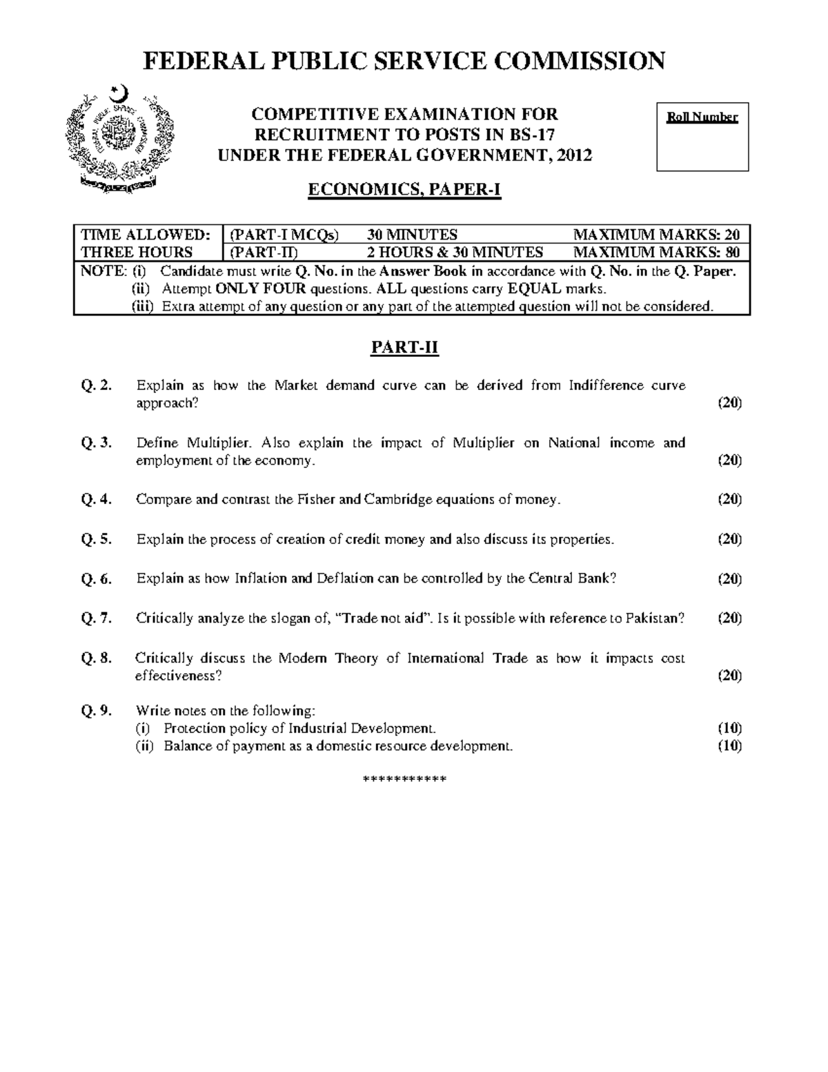 Economics CSS paper - 20 1 2 - Econometrics - AWKUM - Studocu