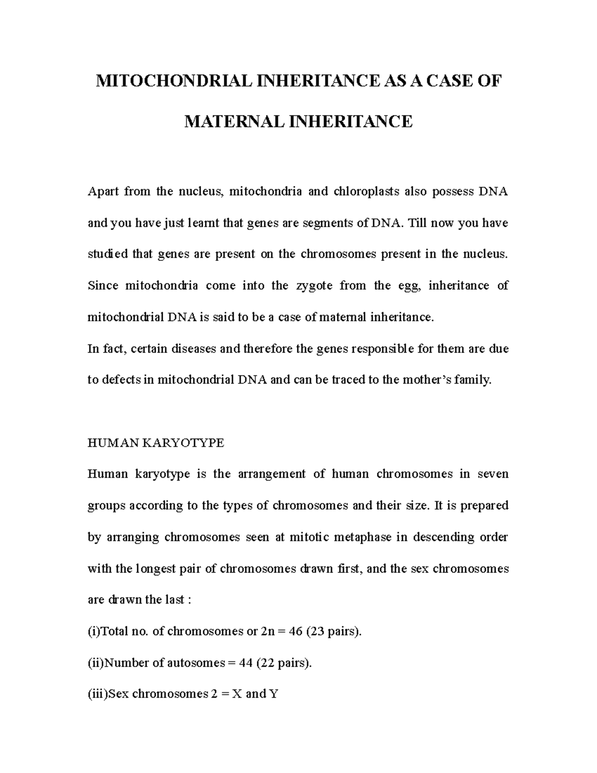 Mitochondrial Inheritance AS A CASE OF Maternal Inheritance ...