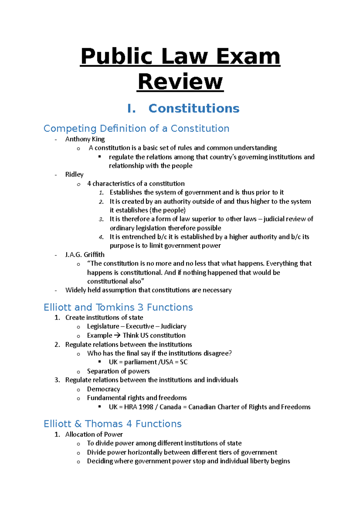 Public Law Exam Review - Lecture notes ALL - Public Law Exam Review I ...