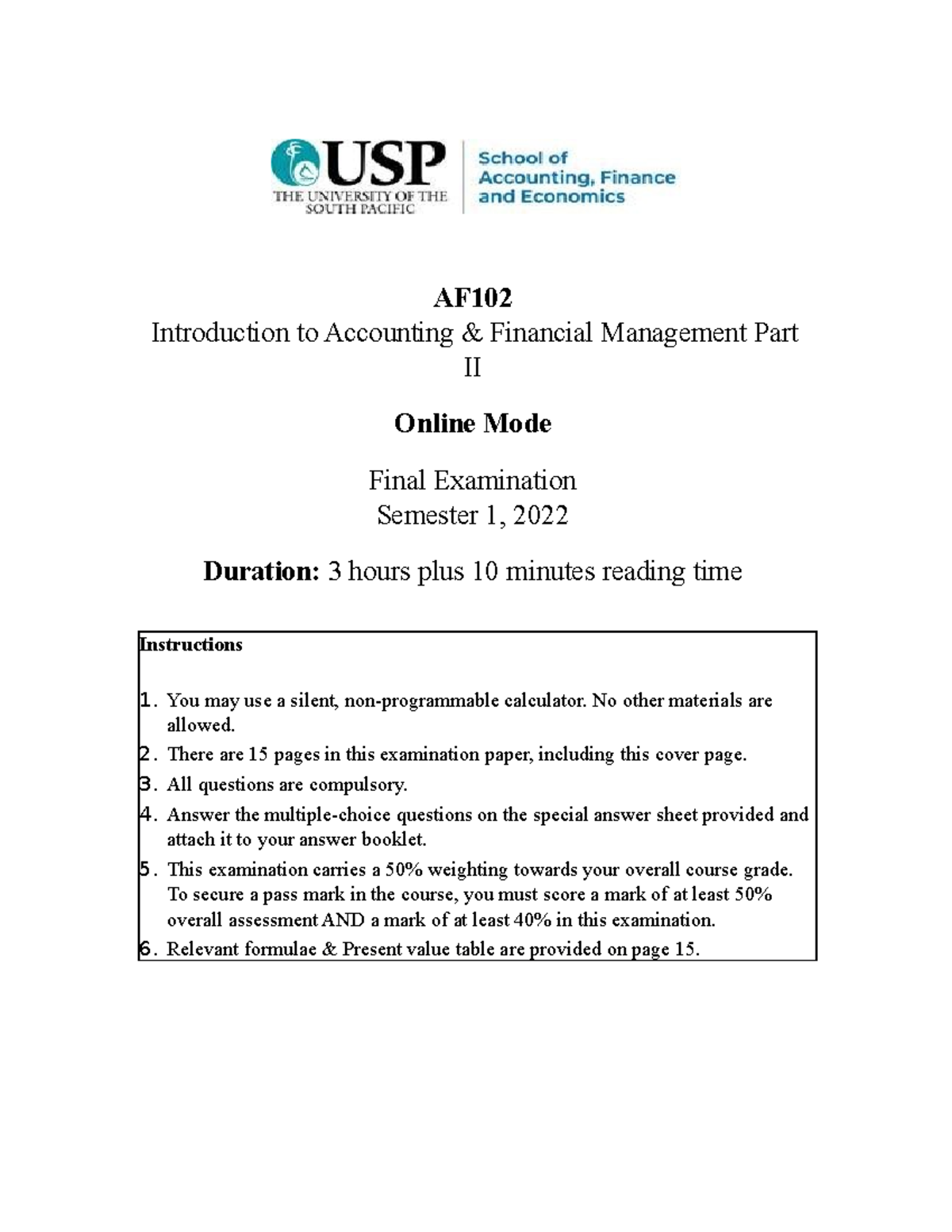 AF102 Exam - AF Introduction to Accounting & Financial Management Part ...