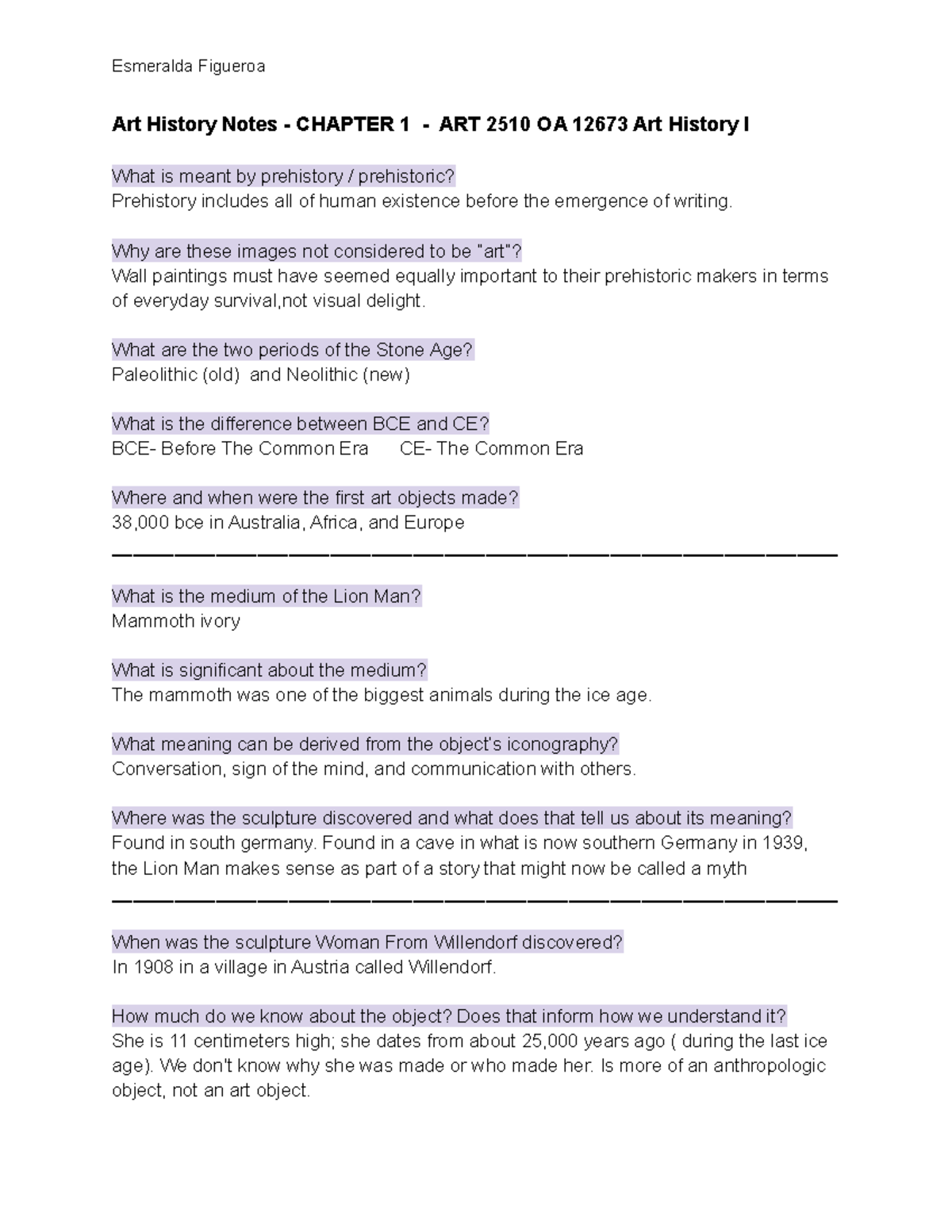 Art History Chapter 1 Notes - Esmeralda Figueroa Art History Notes ...