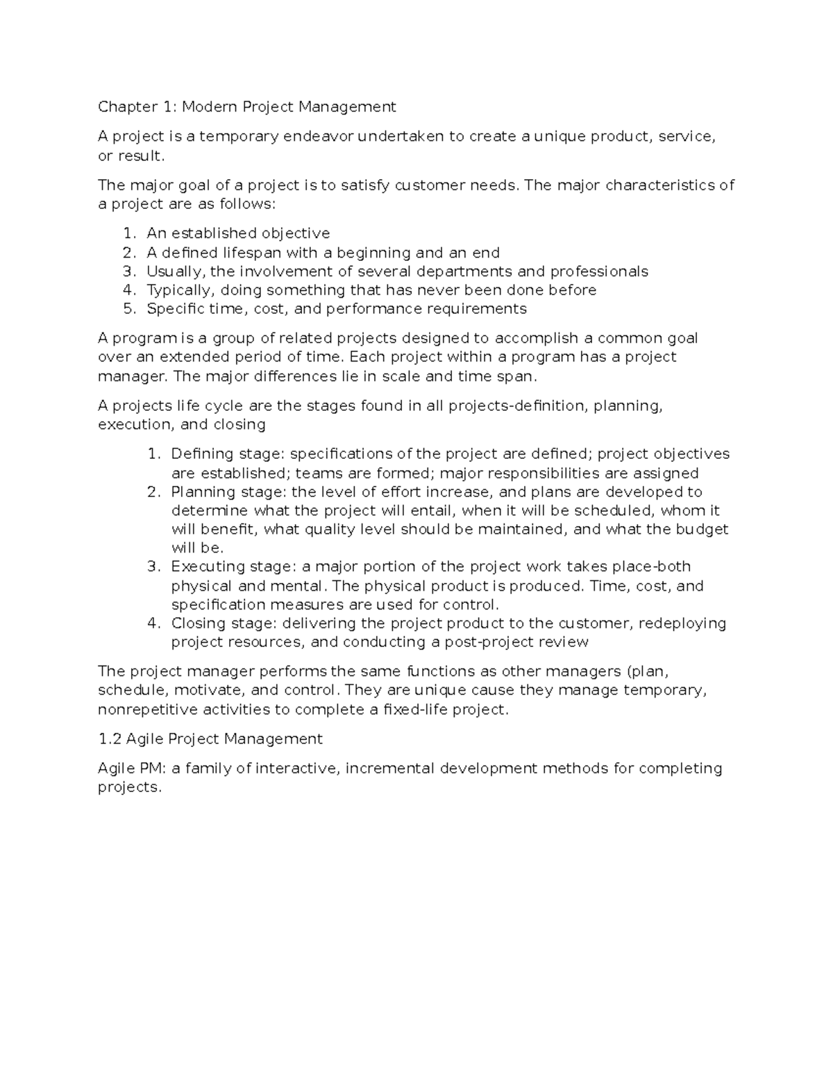 Chapter 1 PM - notes from chap 1 - Chapter 1: Modern Project Management ...