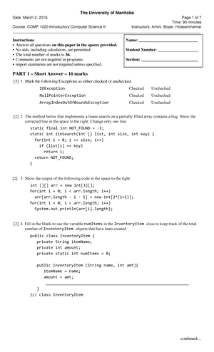 Exam, answers - SOLVED PAPERS OF DATA WAREHOUSING & DATA MINING (DEC ...