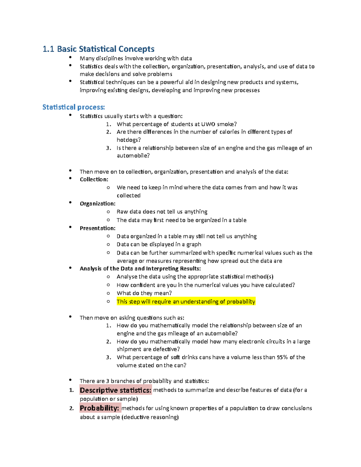 Stats lecture - 1 Basic Statistical Concepts Many disciplines involve ...