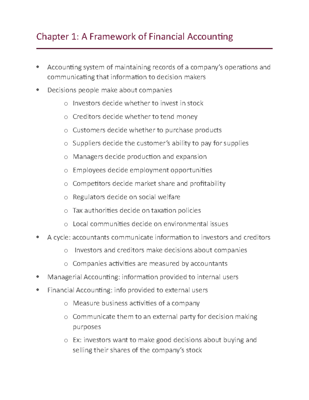 Chapter 1- managerial accounting - Chapter 1: A Framework of Financial ...