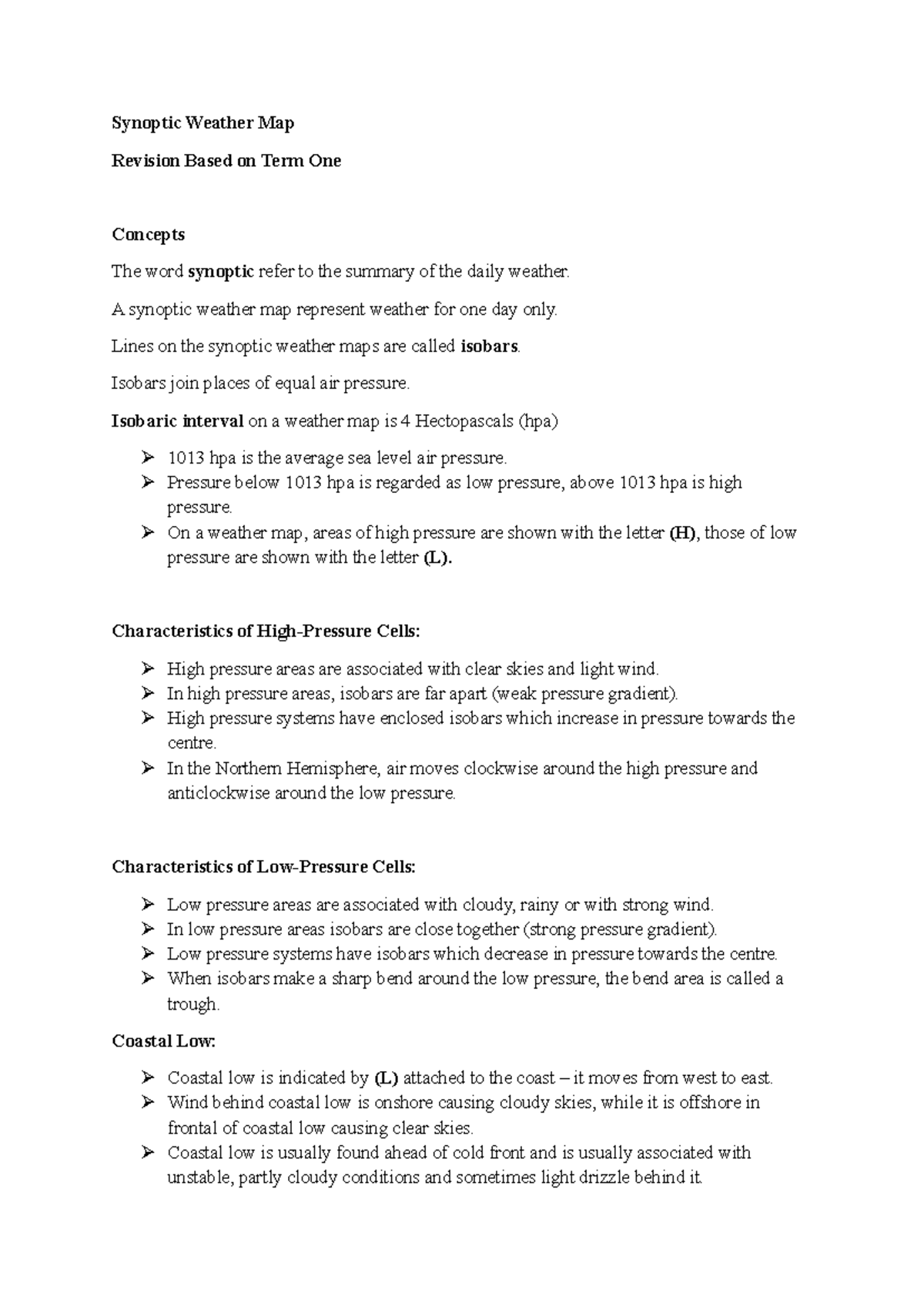 Synoptic Weather Map Notes - Synoptic Weather Map Revision Based on ...