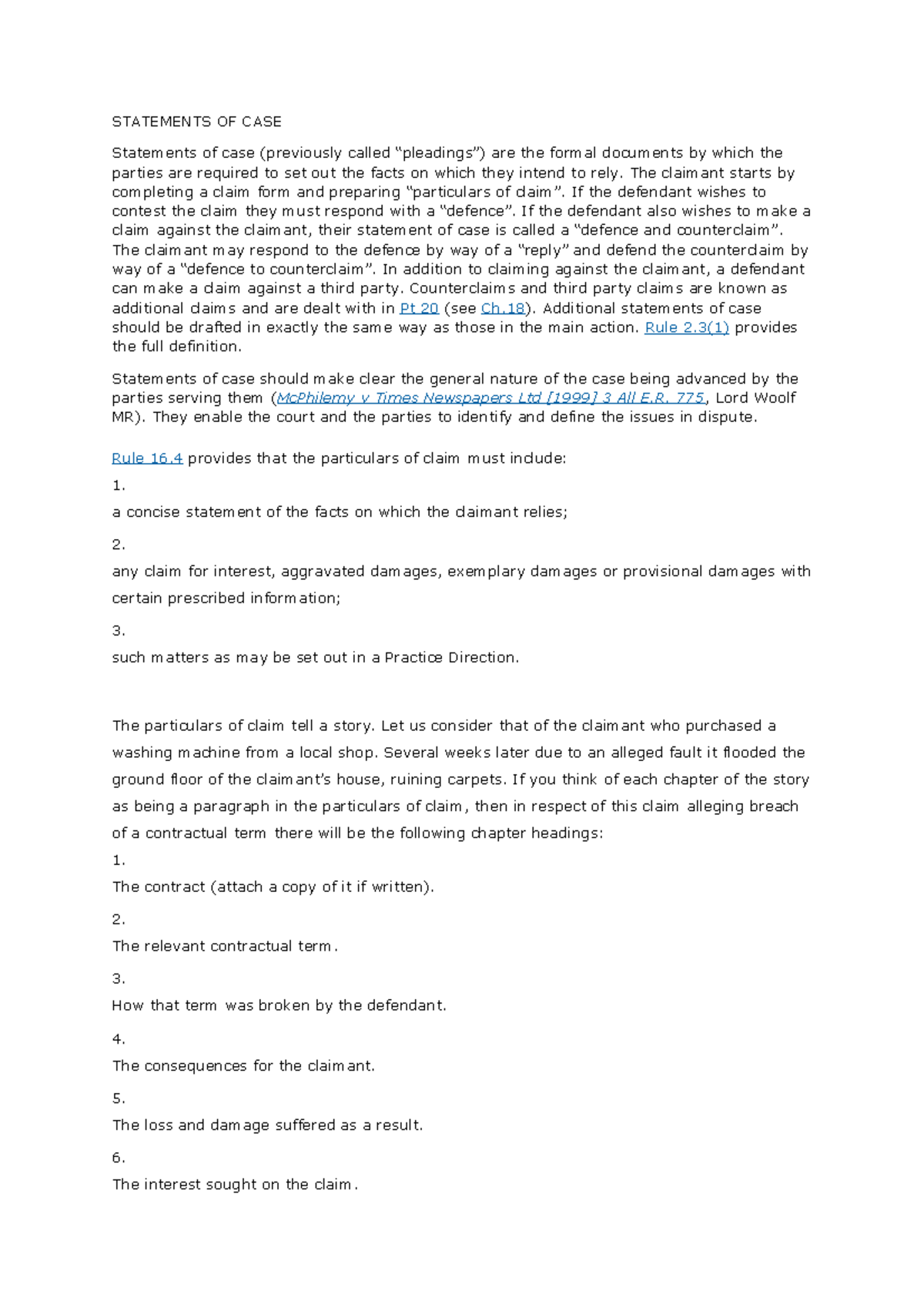 WS3 Reading - STATEMENTS OF CASE Statements of case (previously called ...