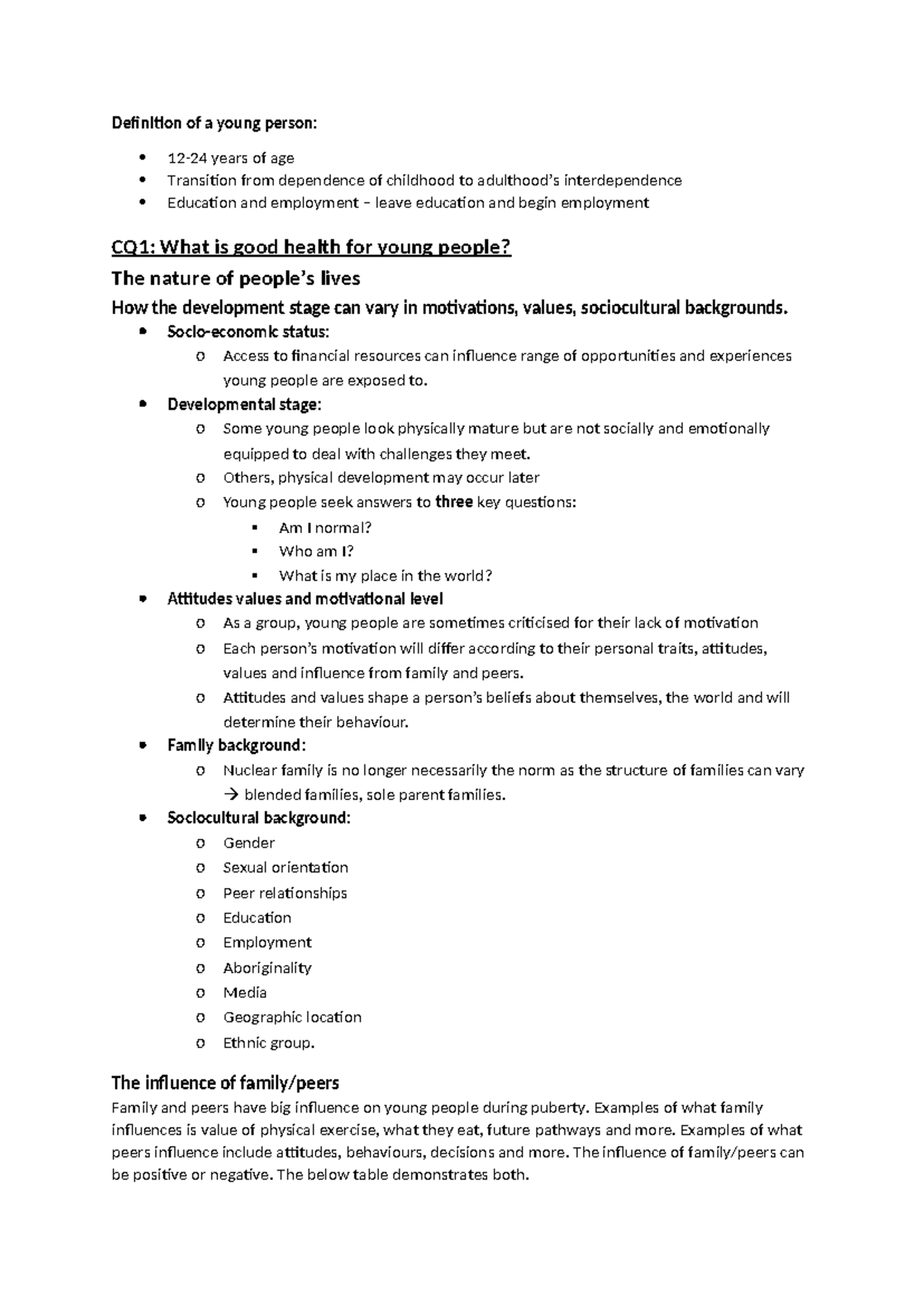 Pdhpe - Option 1 - Health of Young People - Definition of a young ...