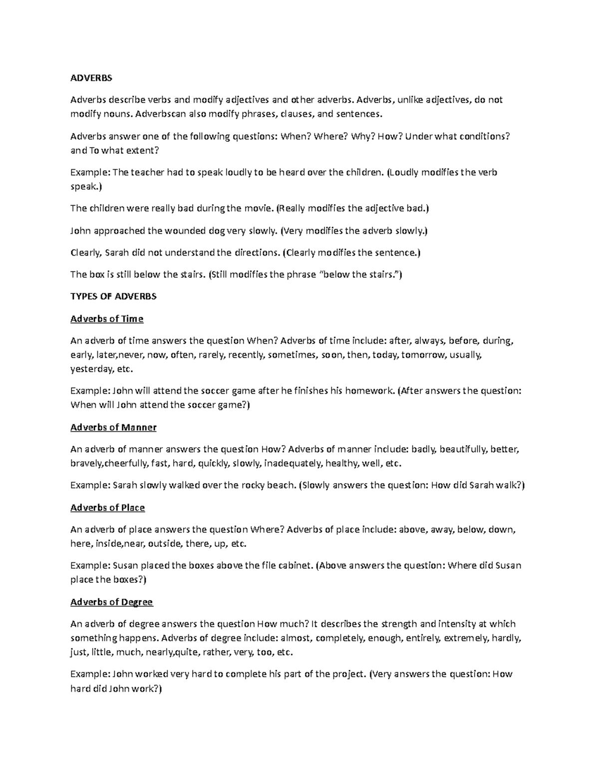 Adverbs What Is An Adverb Useful Grammar Rules List