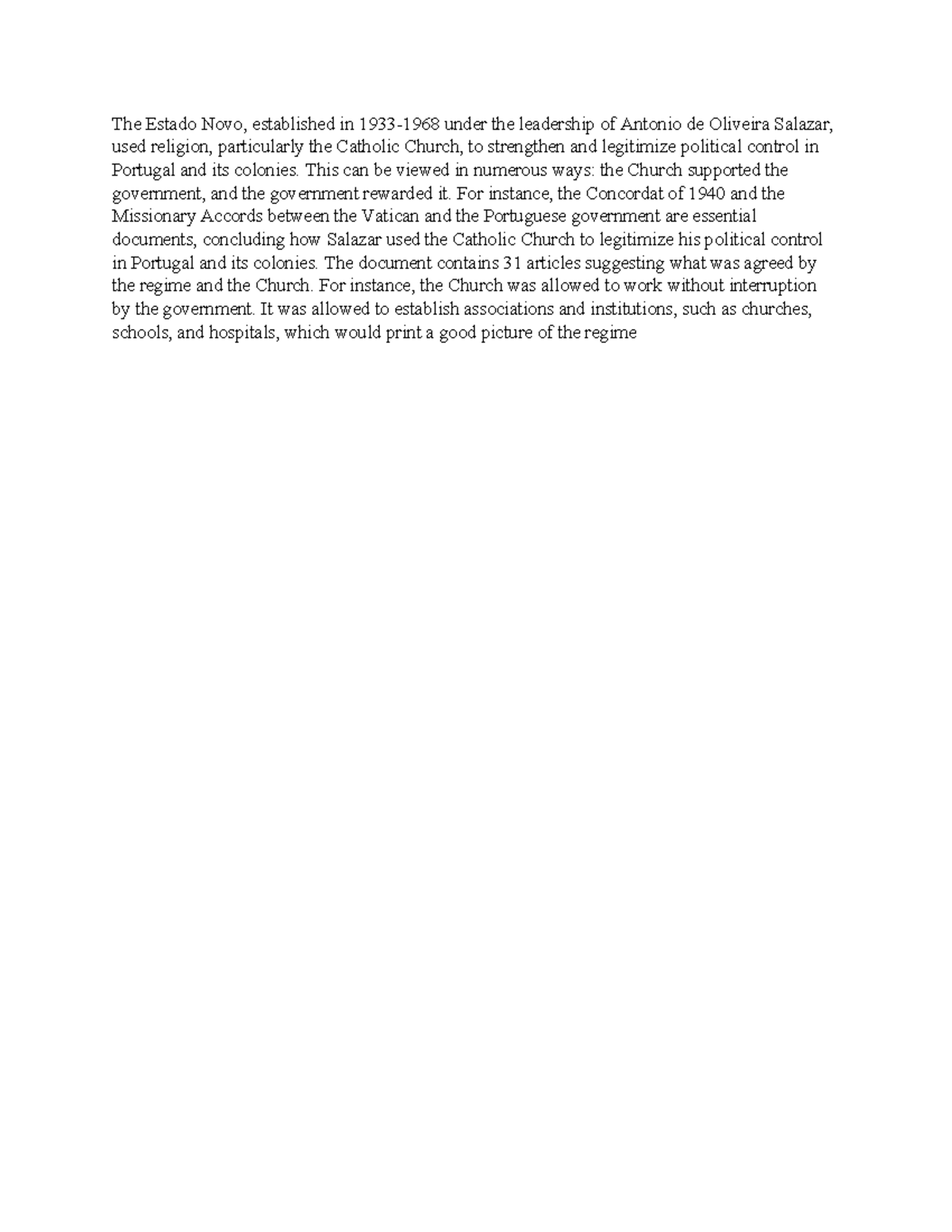 The Estado Novo - notes to read - The Estado Novo, established in 1933 ...