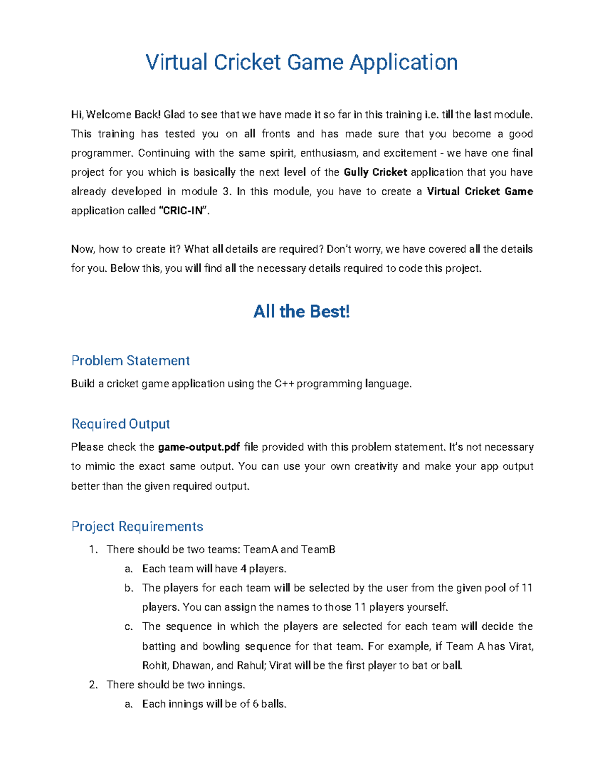 M5 project problem statement - Virtual Cricket Game Application Hi ...